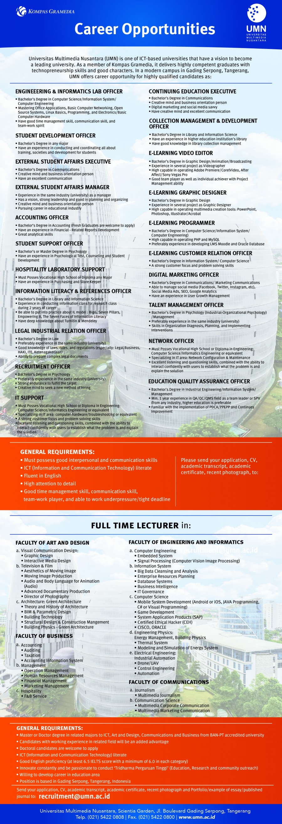 Lowongan Besar-besaran di Universitas Multimedia Nusantara, Berikut ...