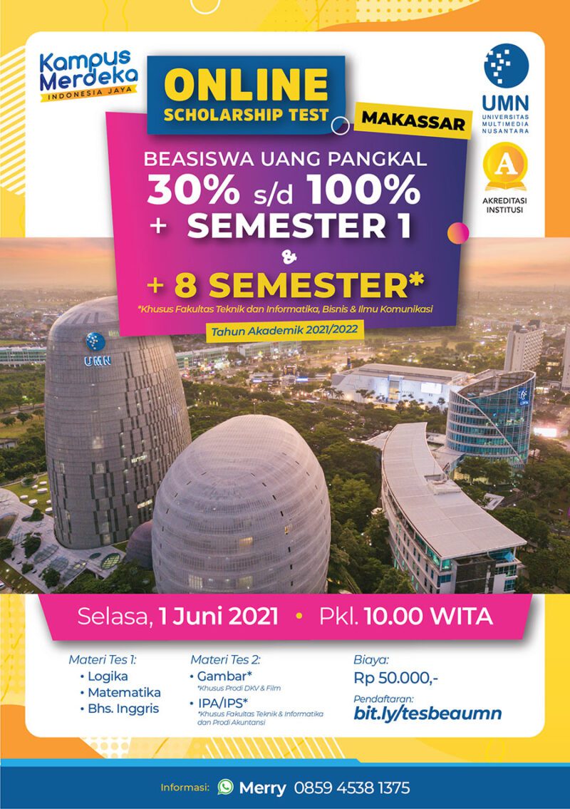 Tes Beasiswa Online Makassar 1 Juni 2021 | Universitas Multimedia Nusantara